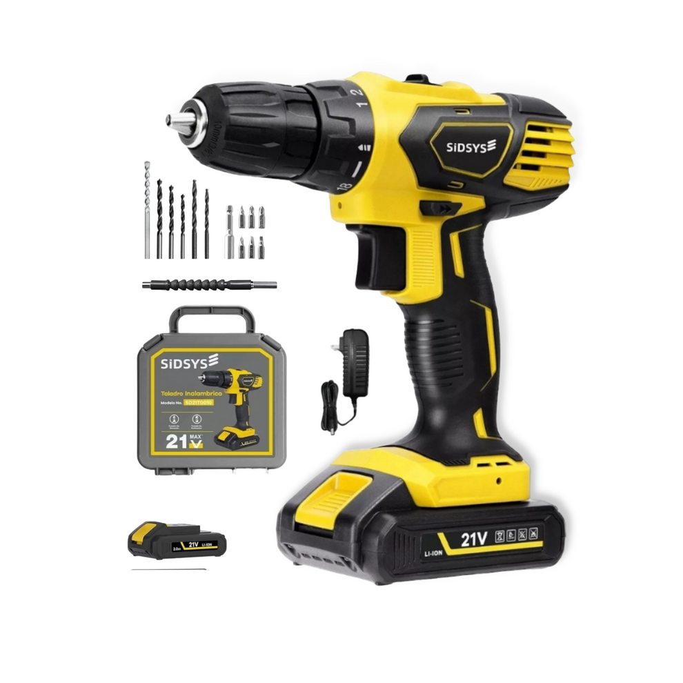 Kit Taladro Inalámbrico 21V con Luz LED y 18 Niveles de Torque para Pr ...